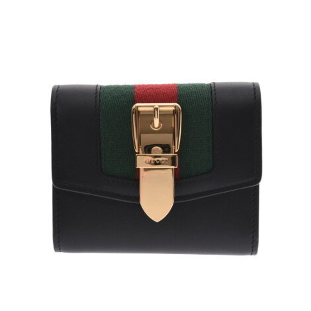 Gucci Sylvie Wallet Black Calf Trifold - Gem